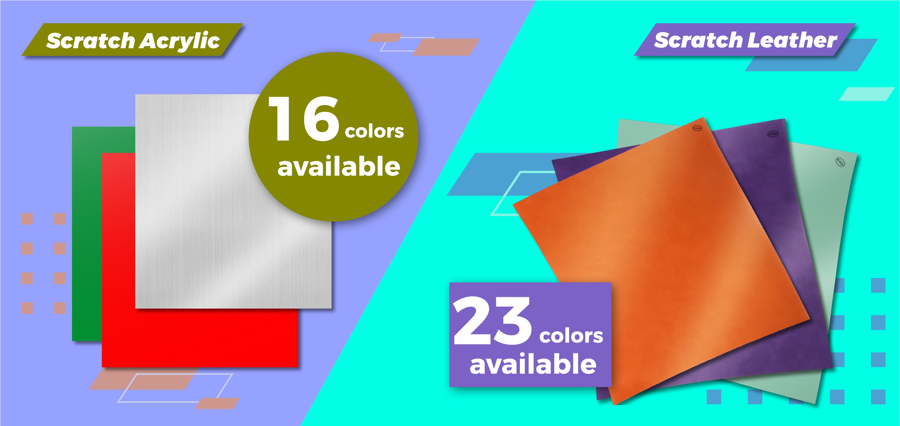 Laser engraving materials, scratched acrylic and leather, metal, etc.